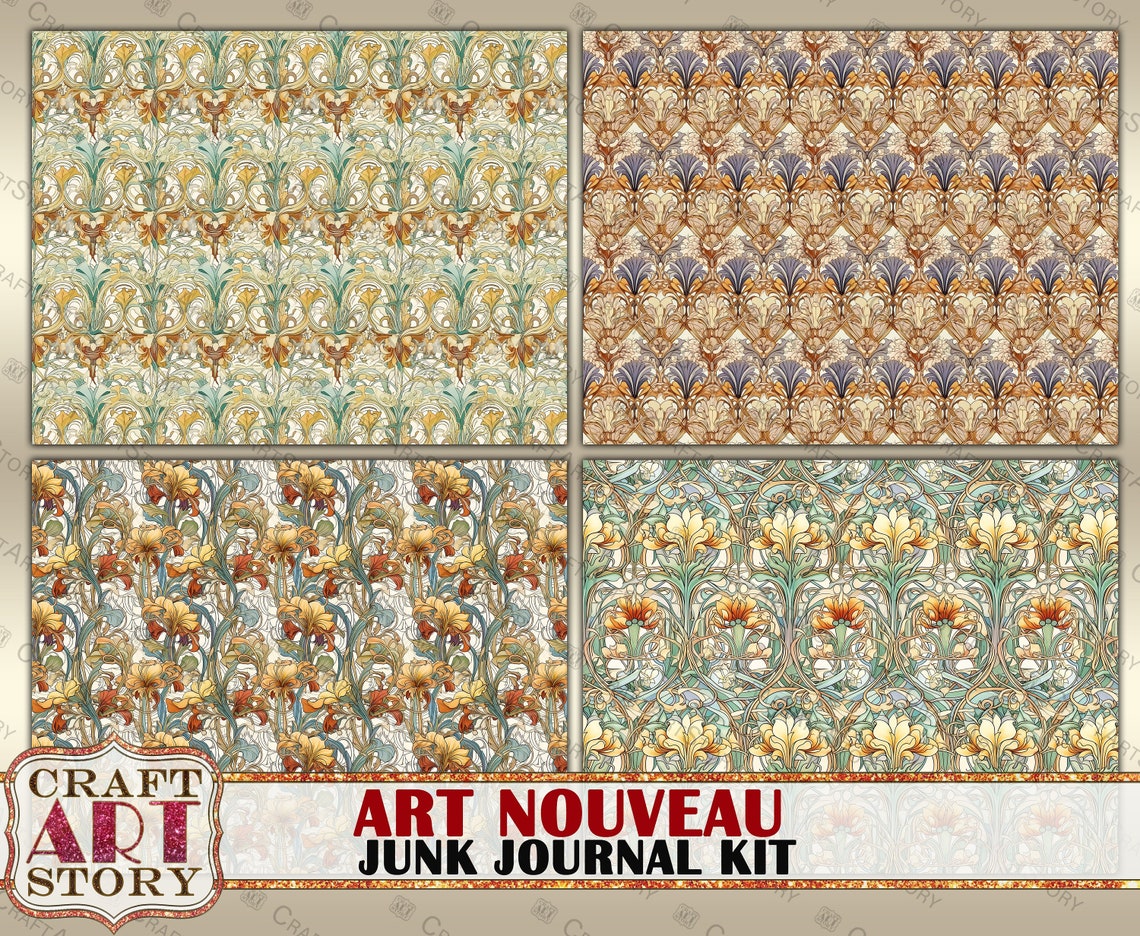 Art Nouveau Junk Journal Pages,elegance 1900s Scrapbook Printables ...
