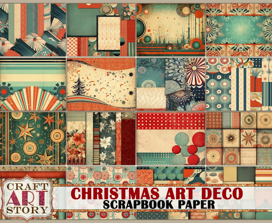 Vintage Christmas Art Deco Scrapbook Paper Pack, Printable 16 Pages - Etsy