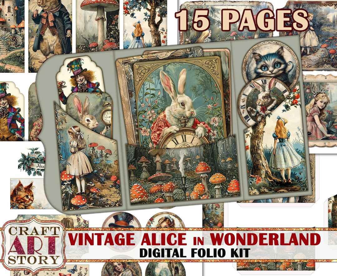 Vintage Alice Wonderland Folio Kit,fussy Cuts,cards Set Printable ...