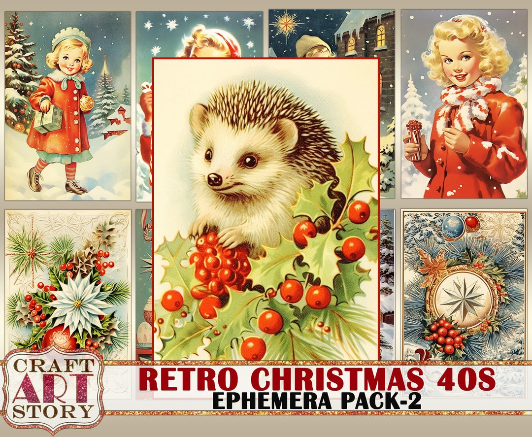Retro Christmas Ephemera Pack,1940s Papers,retro Card,vintage Paper ...