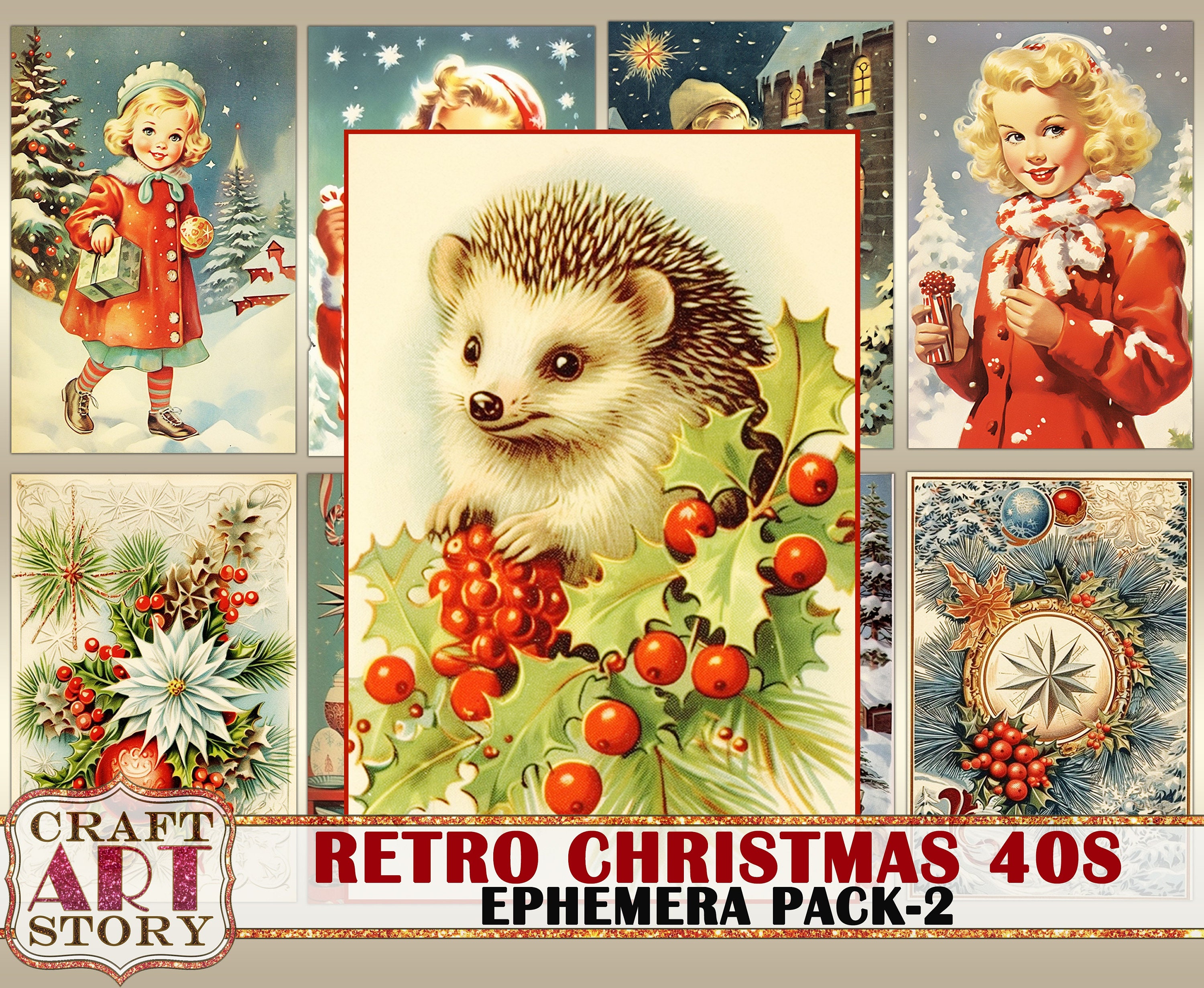 Retro Christmas Ephemera Pack1940s Papersretro Cardvintage - Etsy