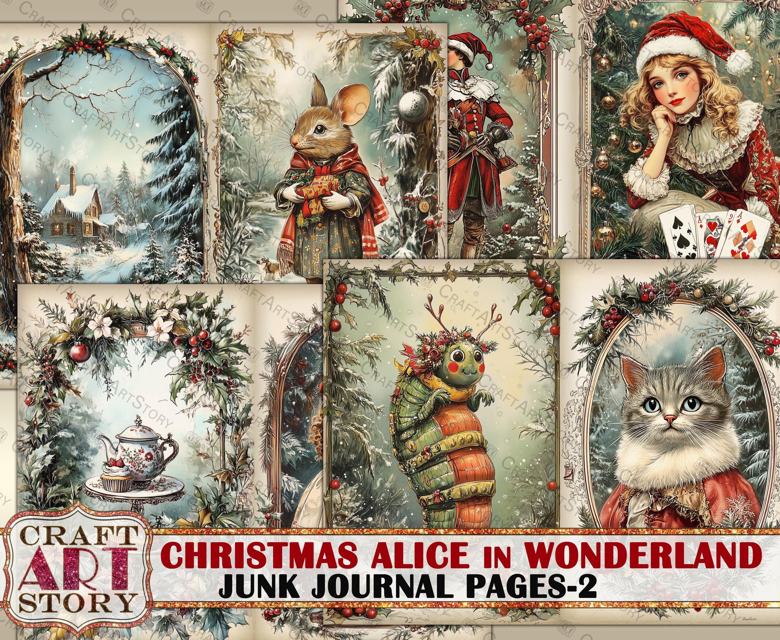 Christmas Alice Wonderland Junk Journal Pages,scrapbook Printables ...
