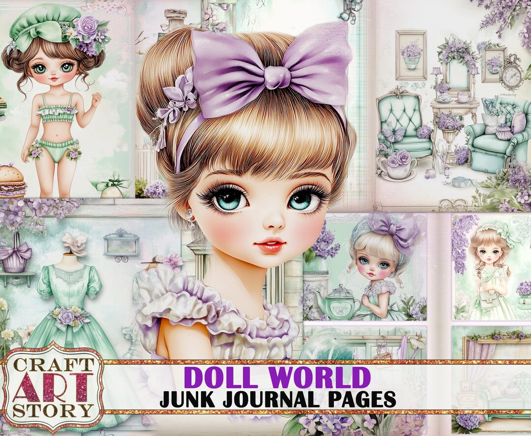 Doll World Junk Journal Pages, Fantasy Paper Dolls Scrapbook Printables ...