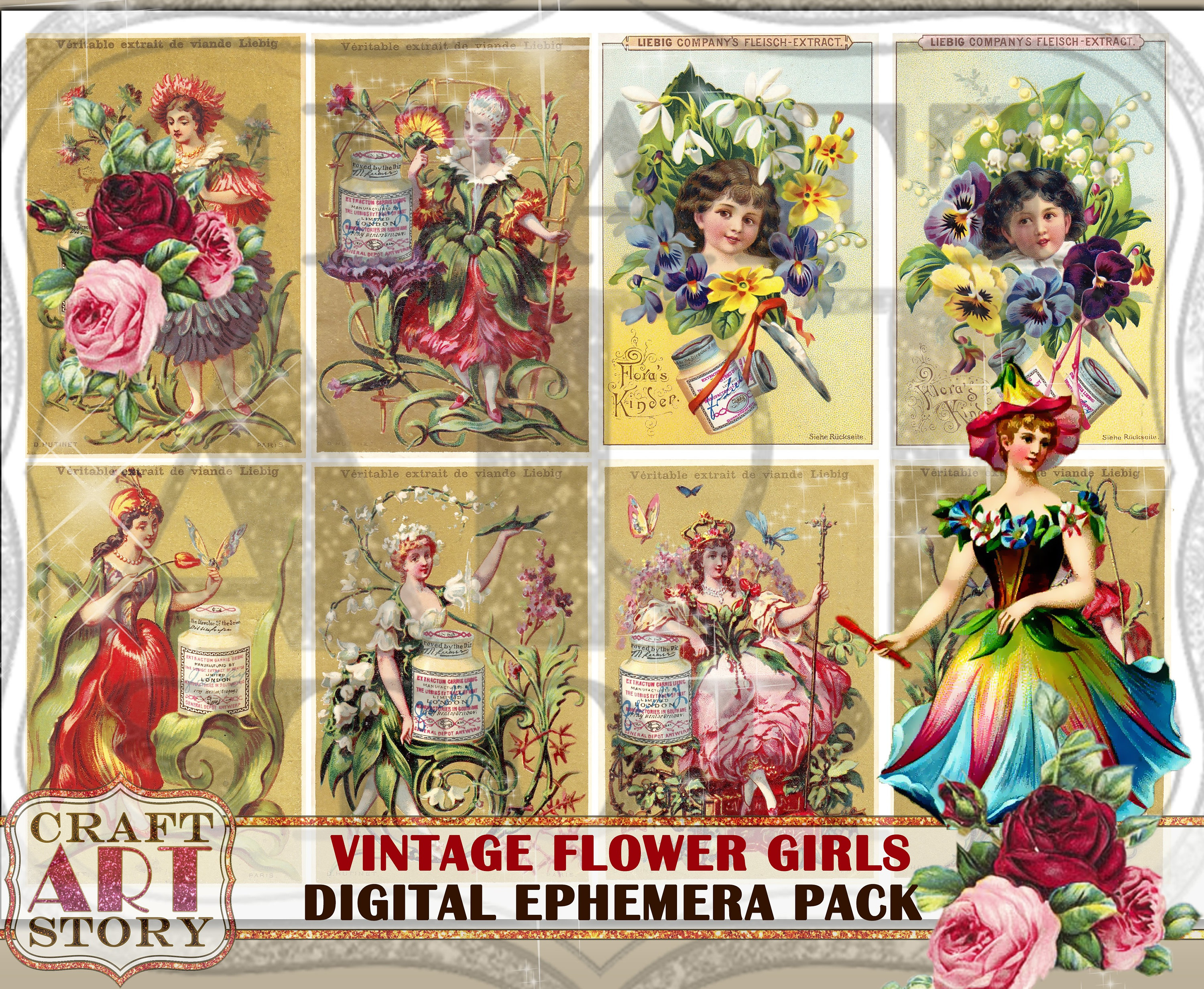 Victorian Flower Girls Ephemera Packfairy Girl Cardvintage - Etsy
