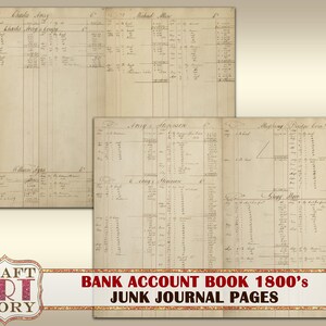 Vintage Paper Pack Bank Account Book Ledger Pages,old Papers Set ...