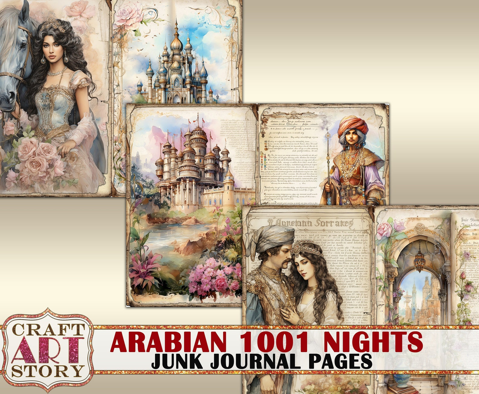 Arabian 1001 Nights Junk Journal Pages,fantasy Fairy Tales Printables ...