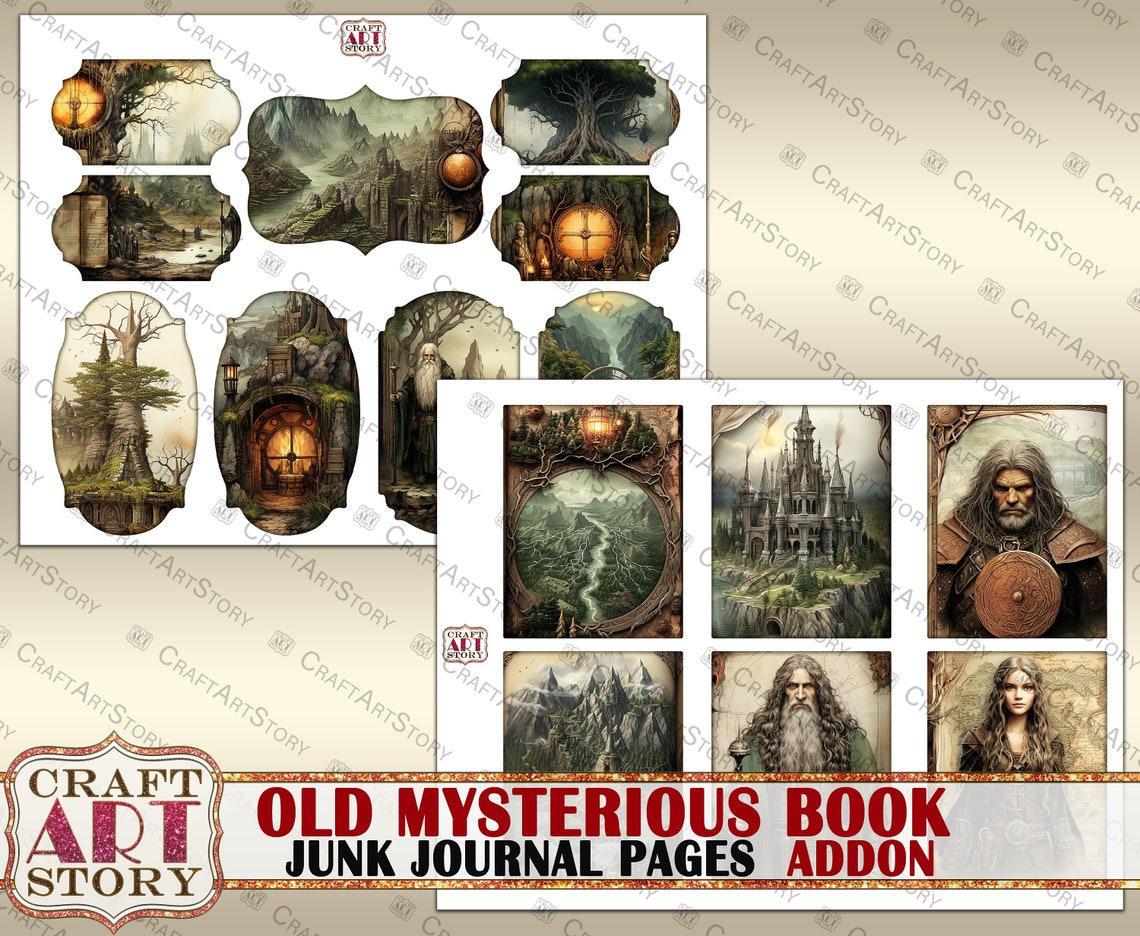 Old Mysterious Book Junk Journal Pages Addon,wizards Fantasy Printables ...