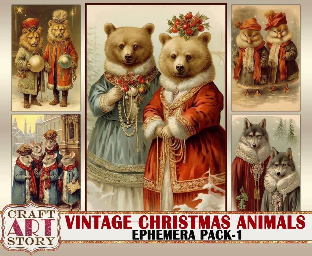 Vintage Christmas Animals Ephemera Pack-1,winter Images,cards Papers - Etsy