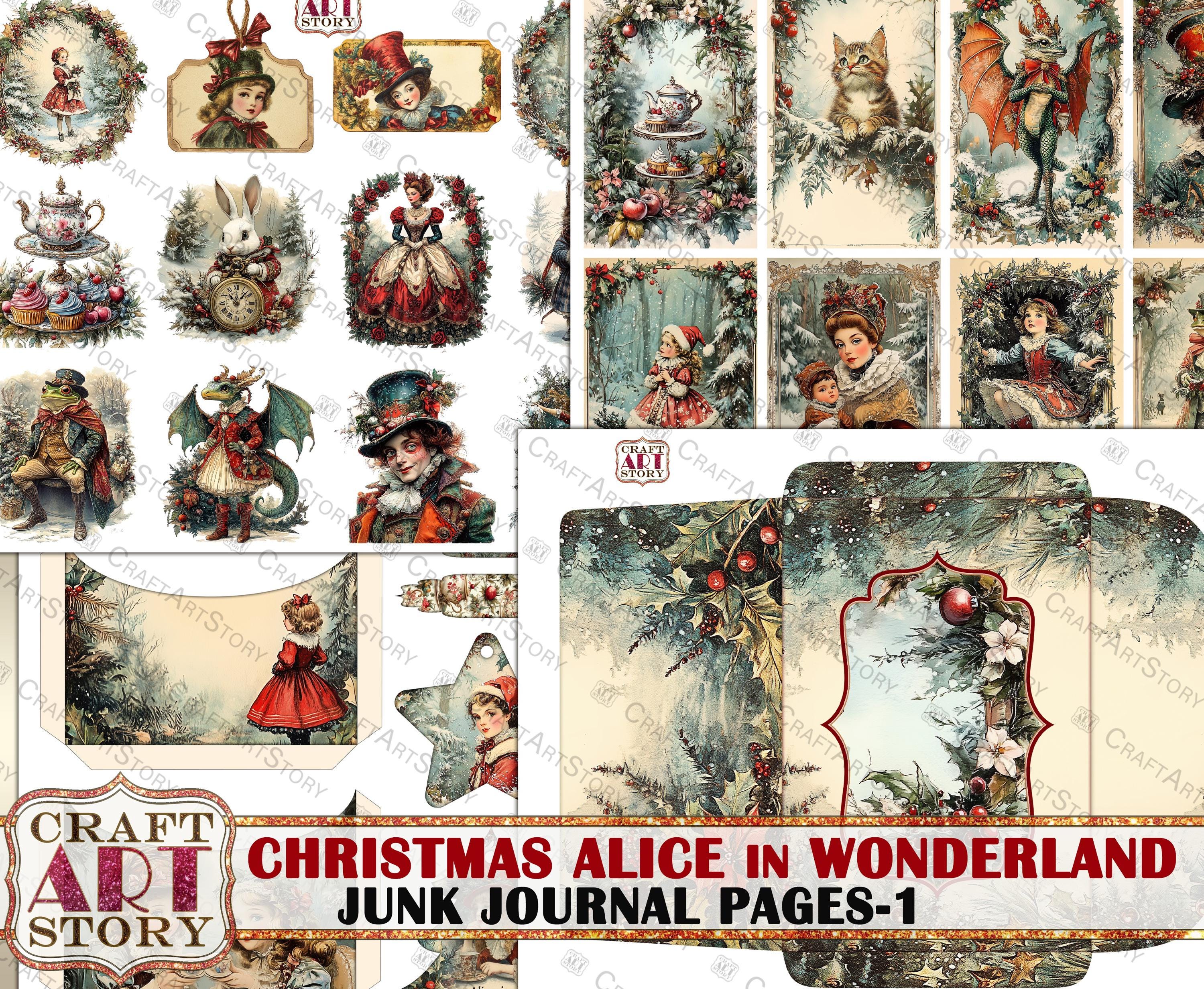 Christmas Alice Wonderland Junk Journal Pages,scrapbook Printables ...