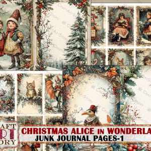 Christmas Alice Wonderland Junk Journal Pages,scrapbook Printables ...