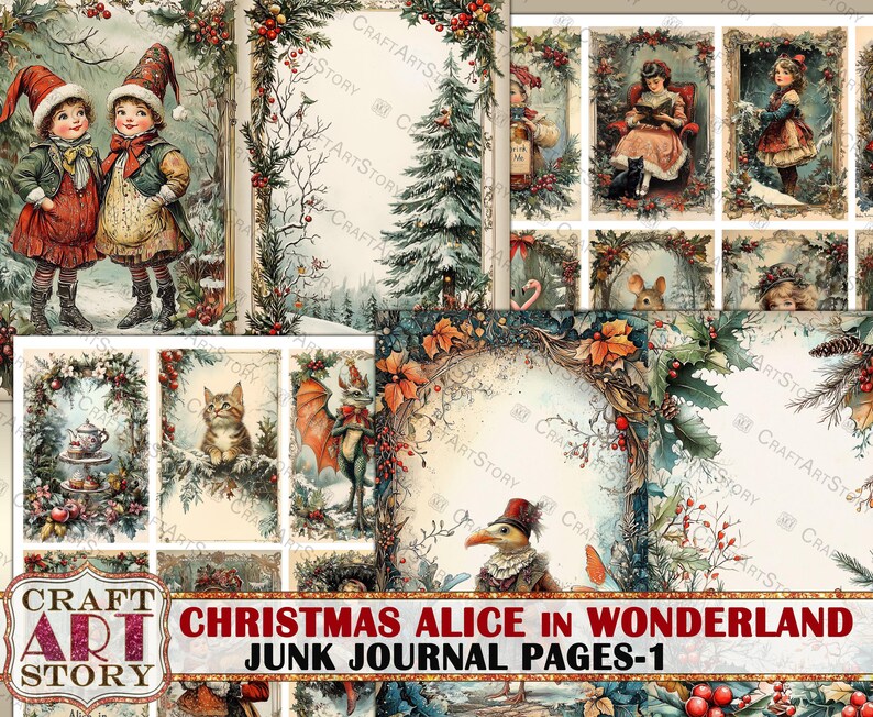 Christmas Alice Wonderland Junk Journal Pages,scrapbook Printables ...