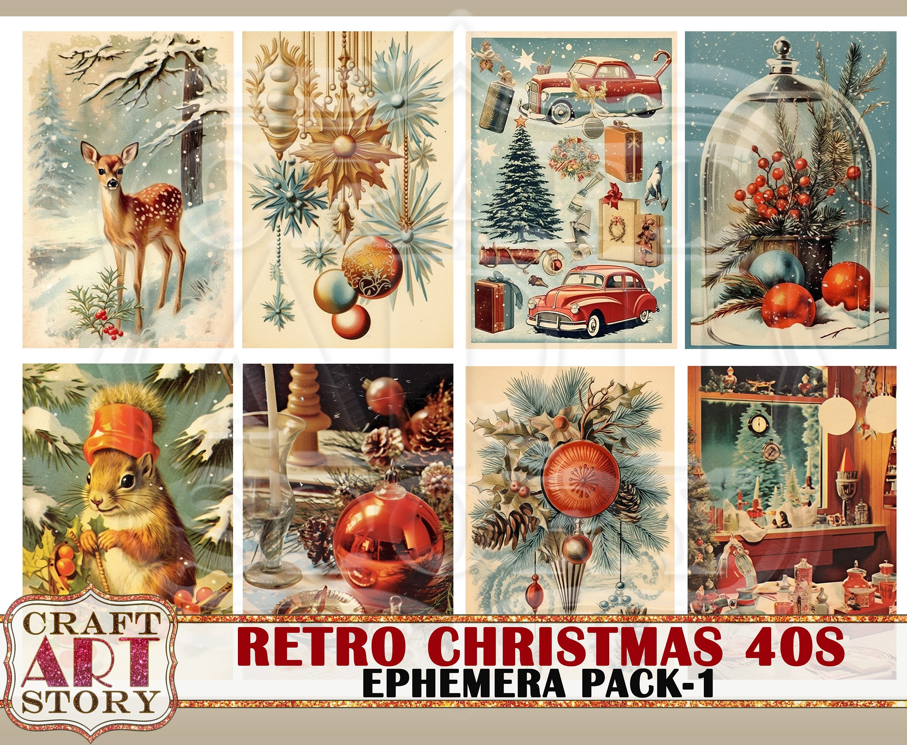 Retro Christmas Ephemera: 1940s Vintage Paper Pack (digital Download ...