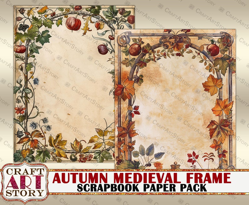 Vintage Autumn Illuminated Frame Journal Pages,border,scrapbook Paper ...
