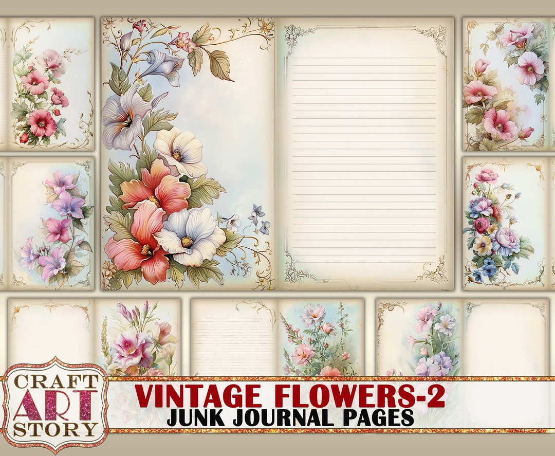 Vintage Flowers Junk Journal Pages,retro Scrapbook Wildflowers ...