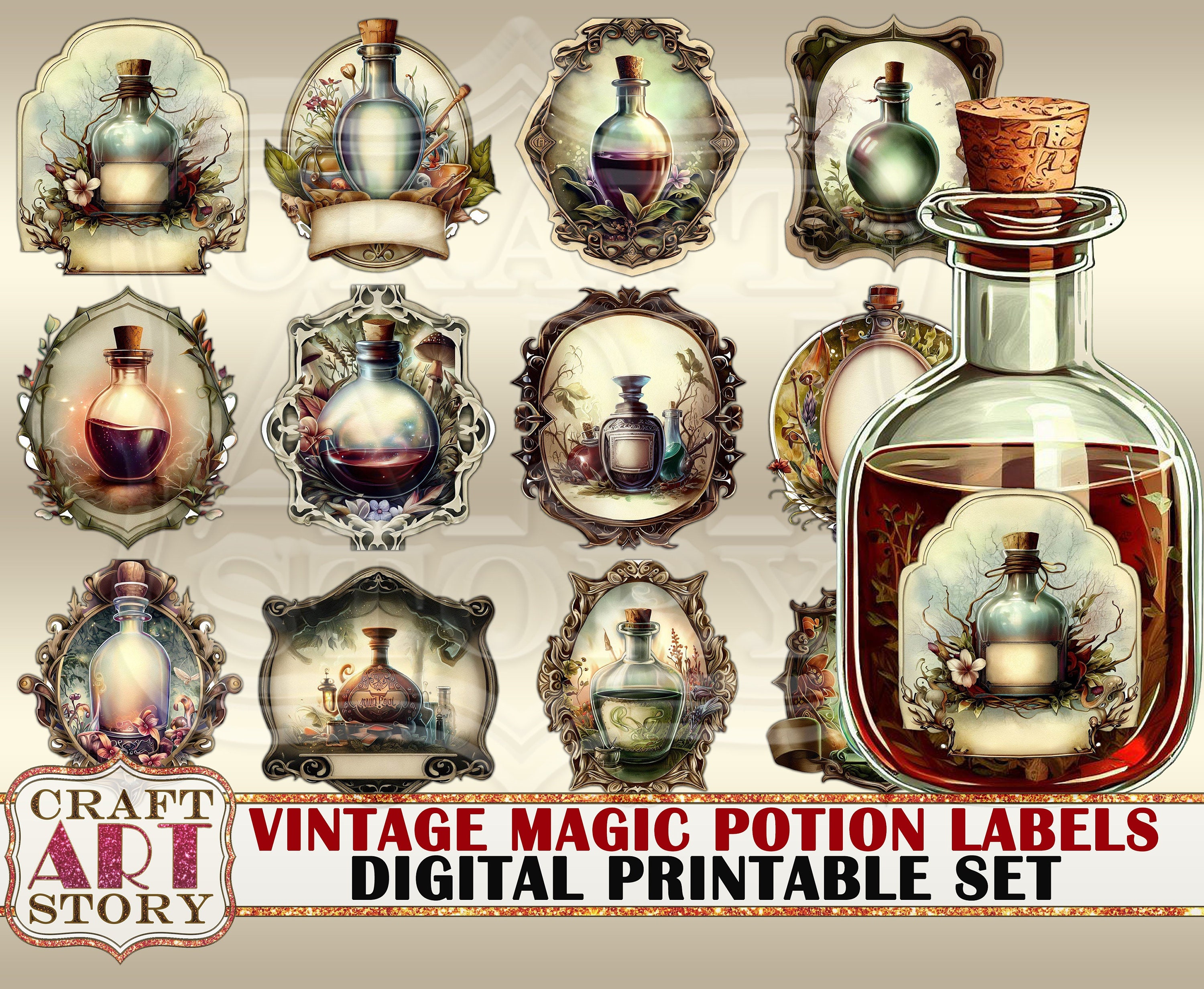 Vintage Magic Potion Printable Blank Set,wizard Tags Label - Etsy