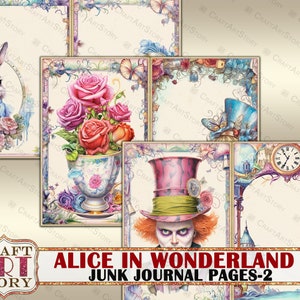 Alice Wonderland Junk Journal Pages,scrapbook Printables Digital Papers ...