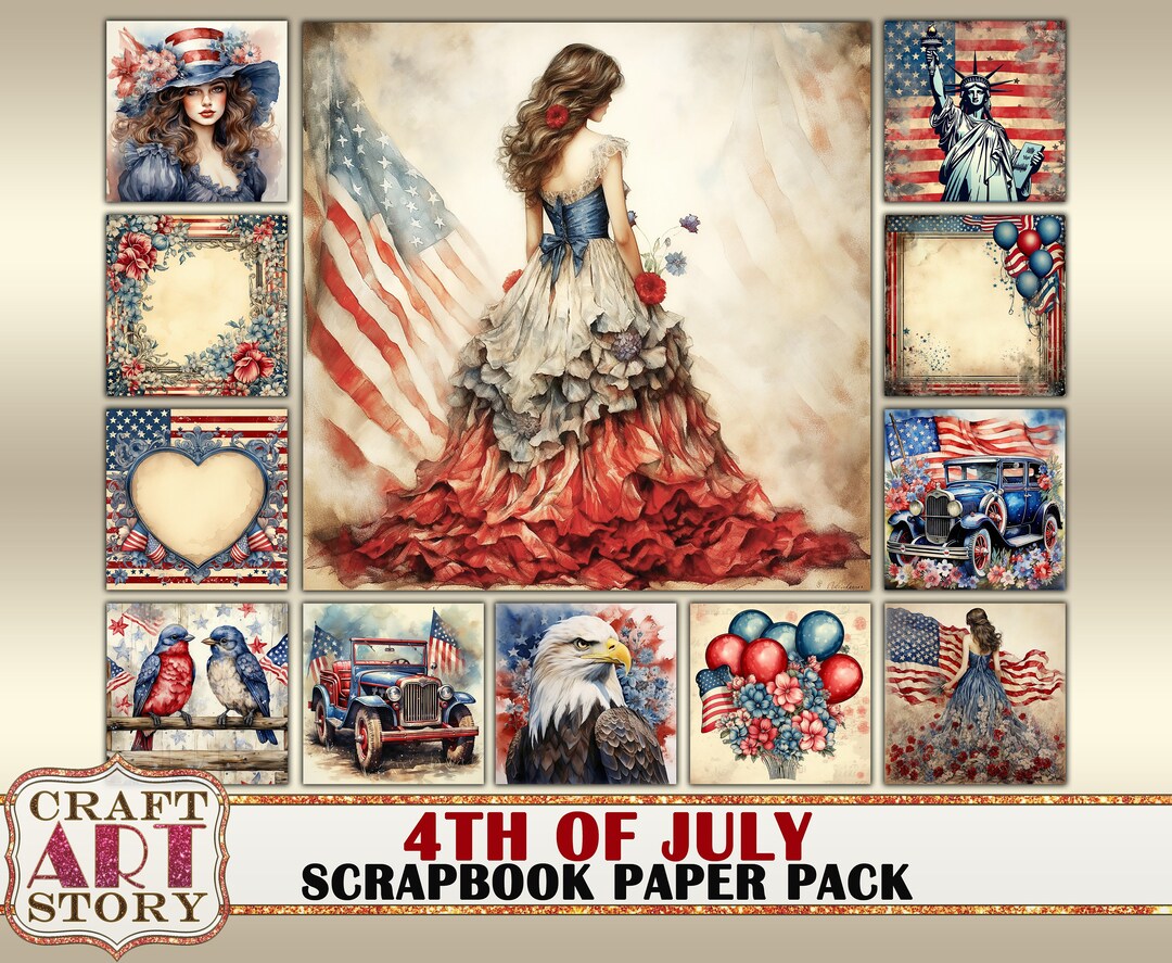Vintage 4th of July Journal Scrapbook Paper Pack,8x8 DIGITAL Papers ...