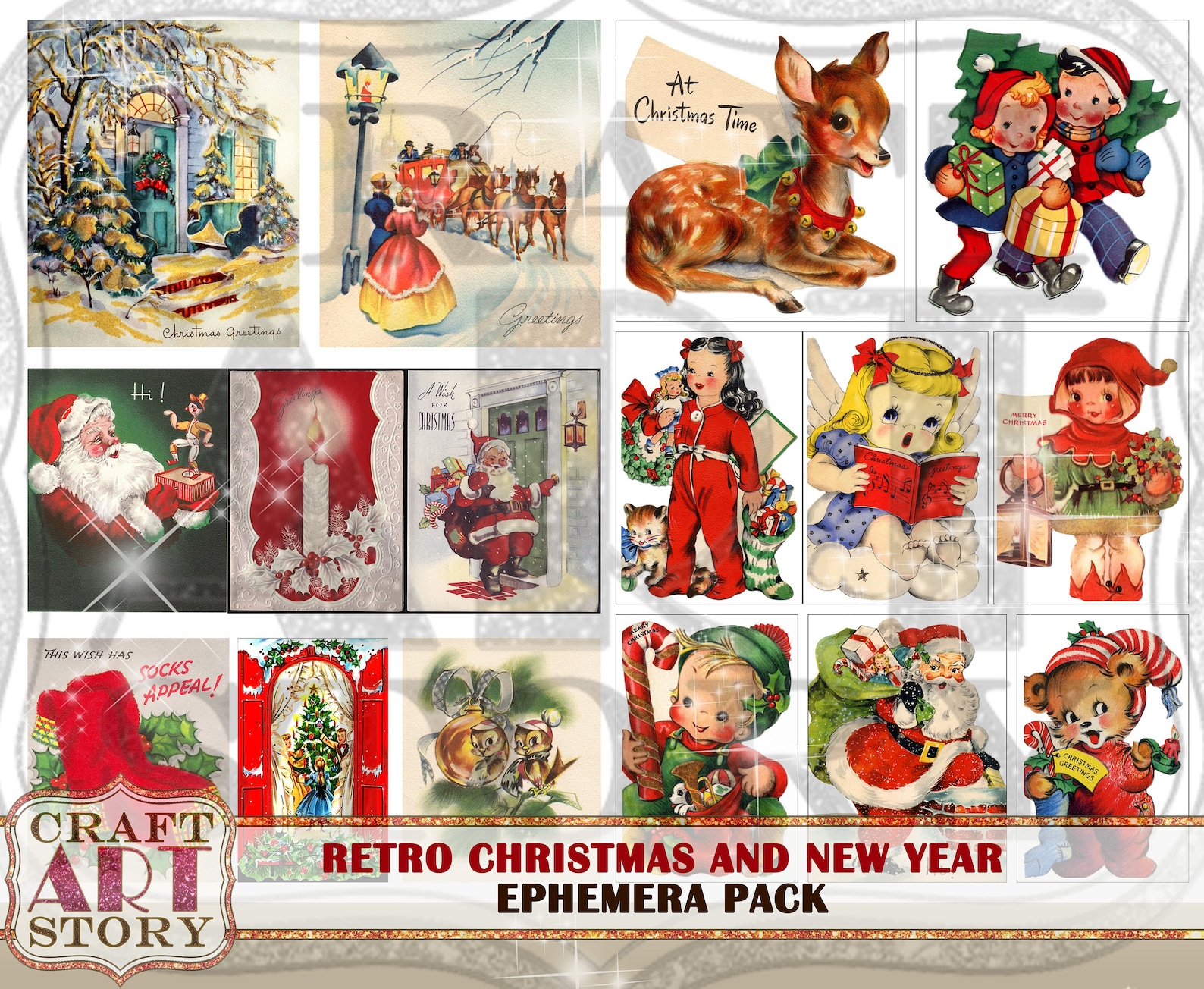 Retro Christmas Ephemera Pack1950s Papersretro Cardvintage - Etsy