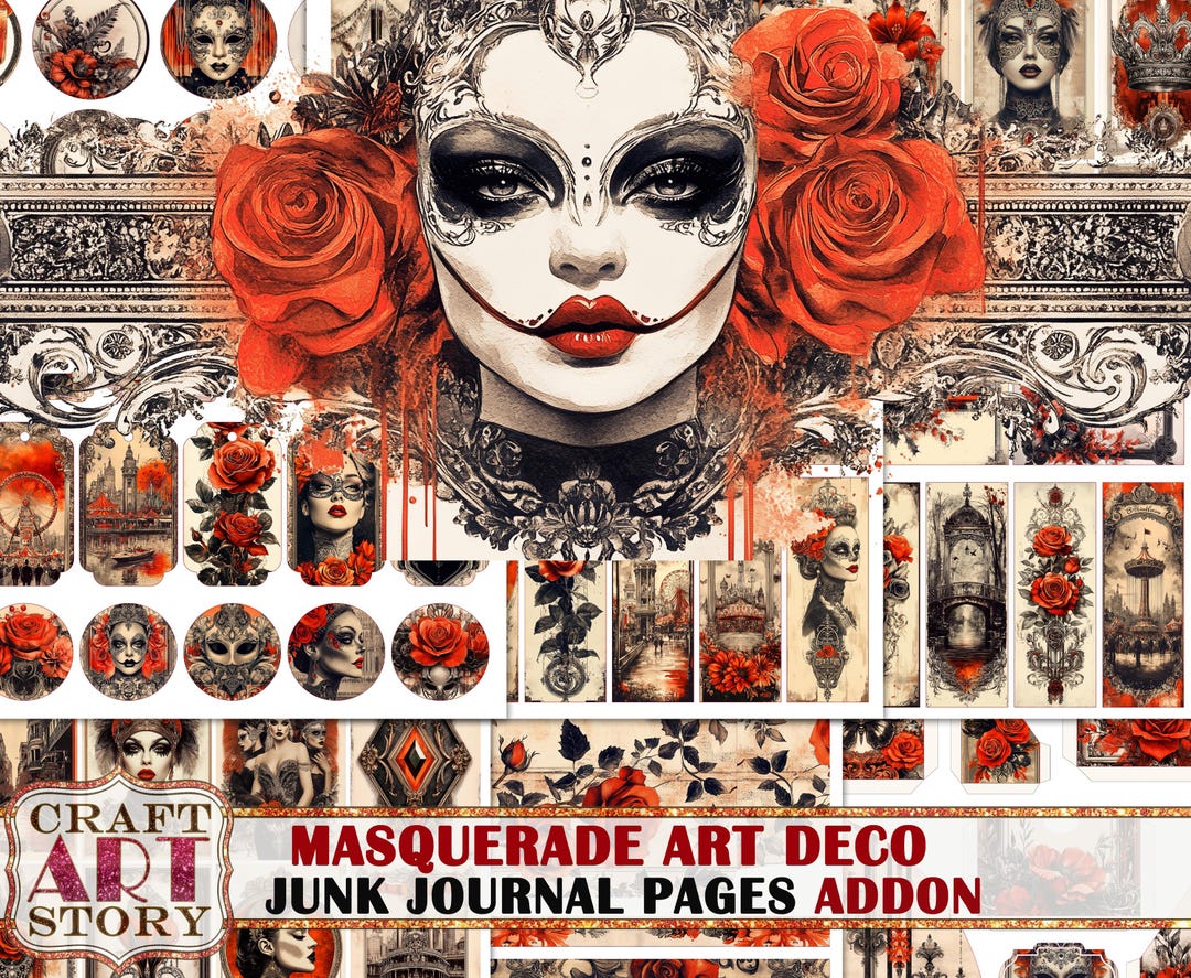 Masquerade Art Deco Junk Journal Pages Addon,carneval 1920s Scrapbook ...
