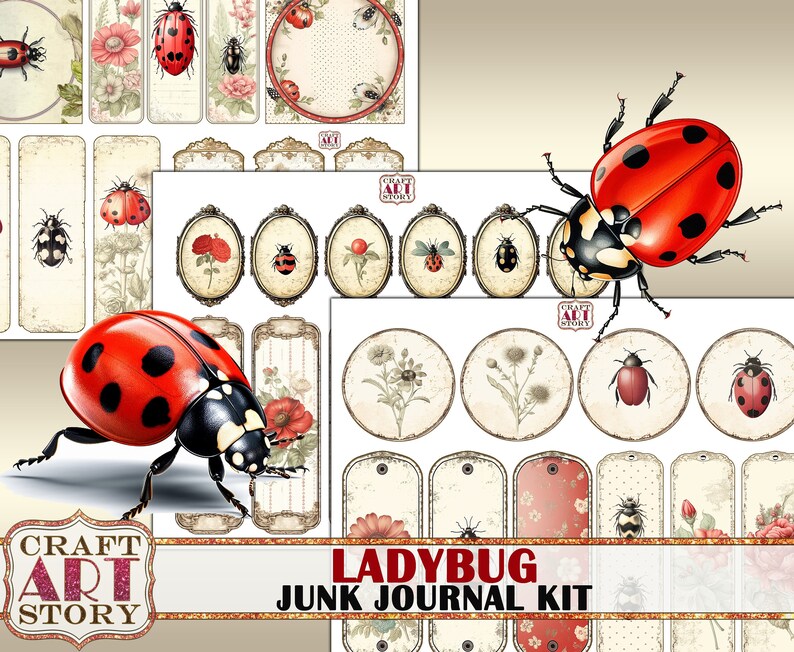 Vintage Ladybug Junk Journal Pagesinsects Digital Ephemera - Etsy
