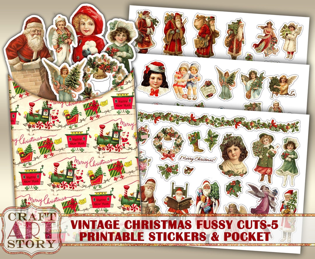 Vintage Fussy Cuts Printable,stickers Set,xmas Sheet Christmas-5 ...