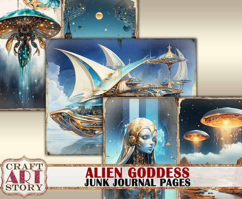 Alien Goddess Junk Journal Pages,space Scrapbook Printables Digital ...