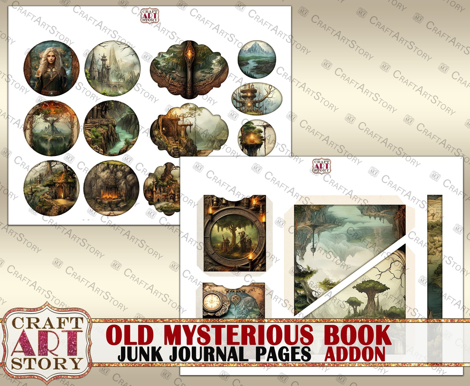 Old Mysterious Book Junk Journal Pages Addon,wizards Fantasy Printables ...