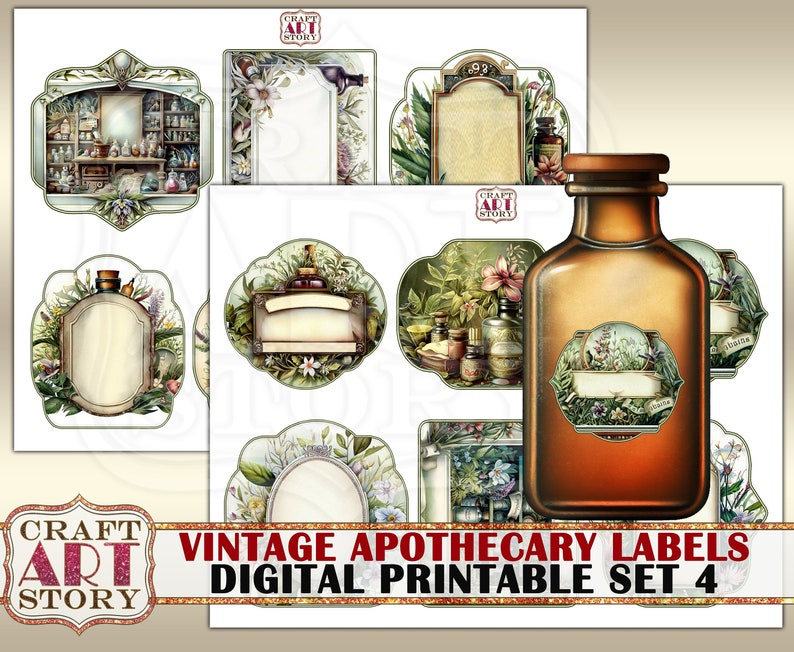 Vintage Apothecary Labels Printable Blank Set-4herbs Tags - Etsy