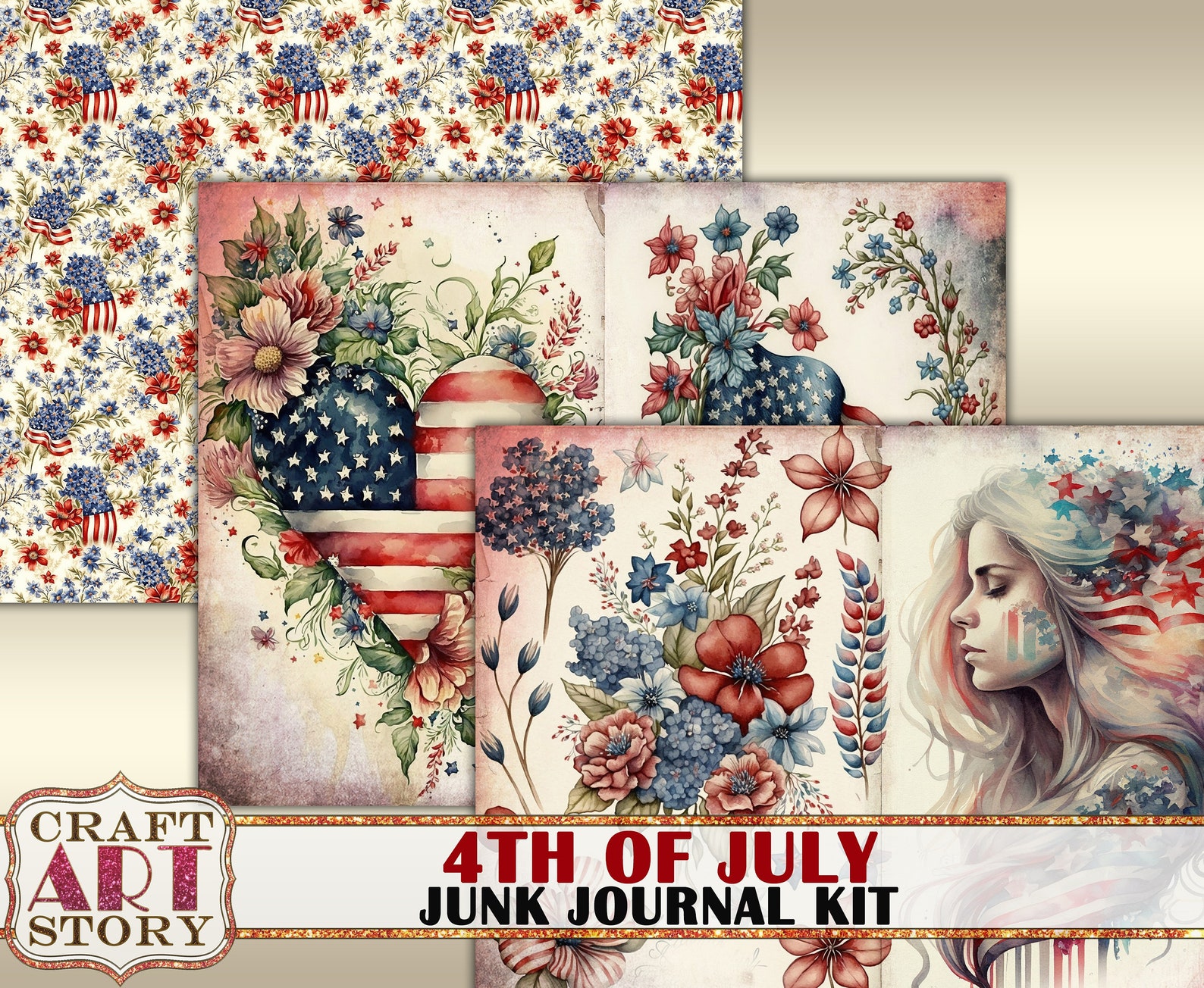 Patriotic Junk Journal Pages4th of July Scrapbook Printables - Etsy