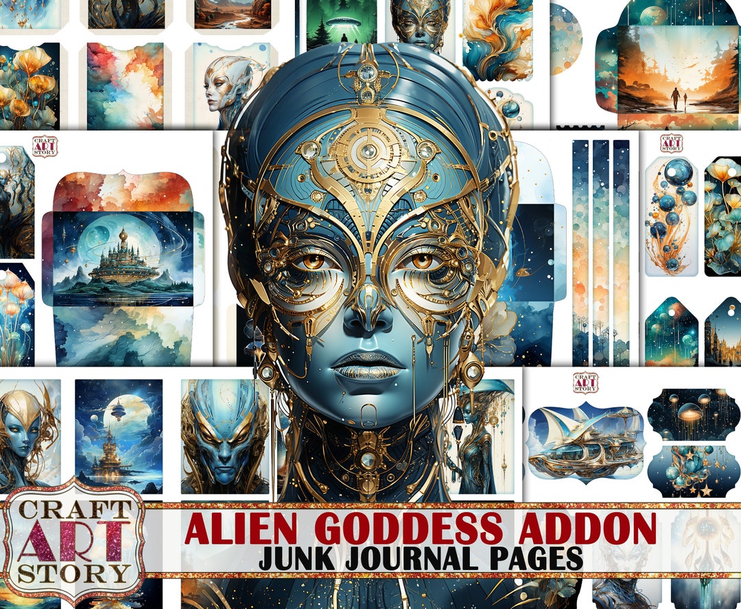 Alien Goddess Junk Journal Pages Addon,space Scrapbook Printables ...