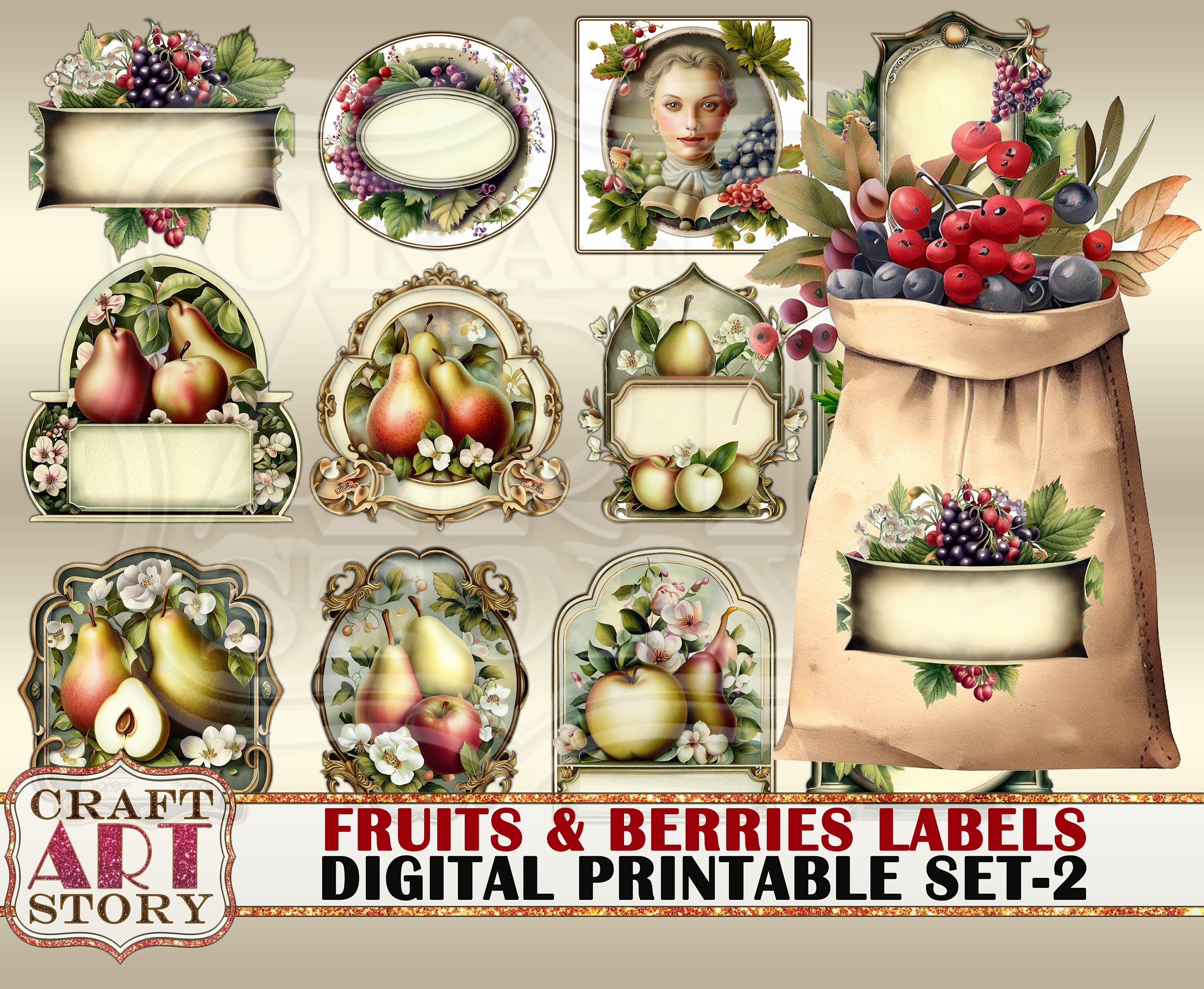 Vintage Fruits Berries Labels Printable Blank Set-2fruit Tags - Etsy