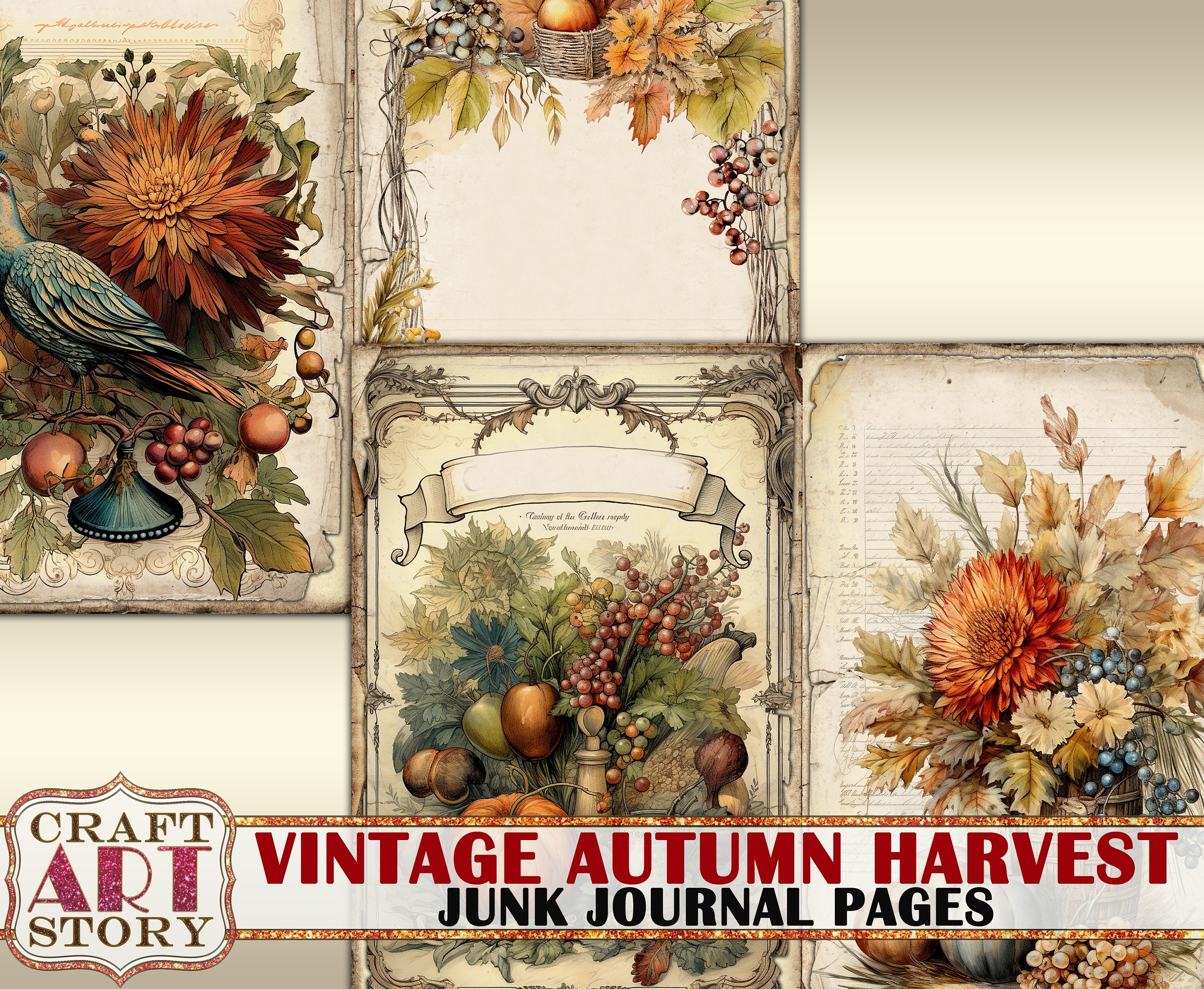 Vintage Autumn Harvest Junk Journal Pagesscrapbook Printables - Etsy