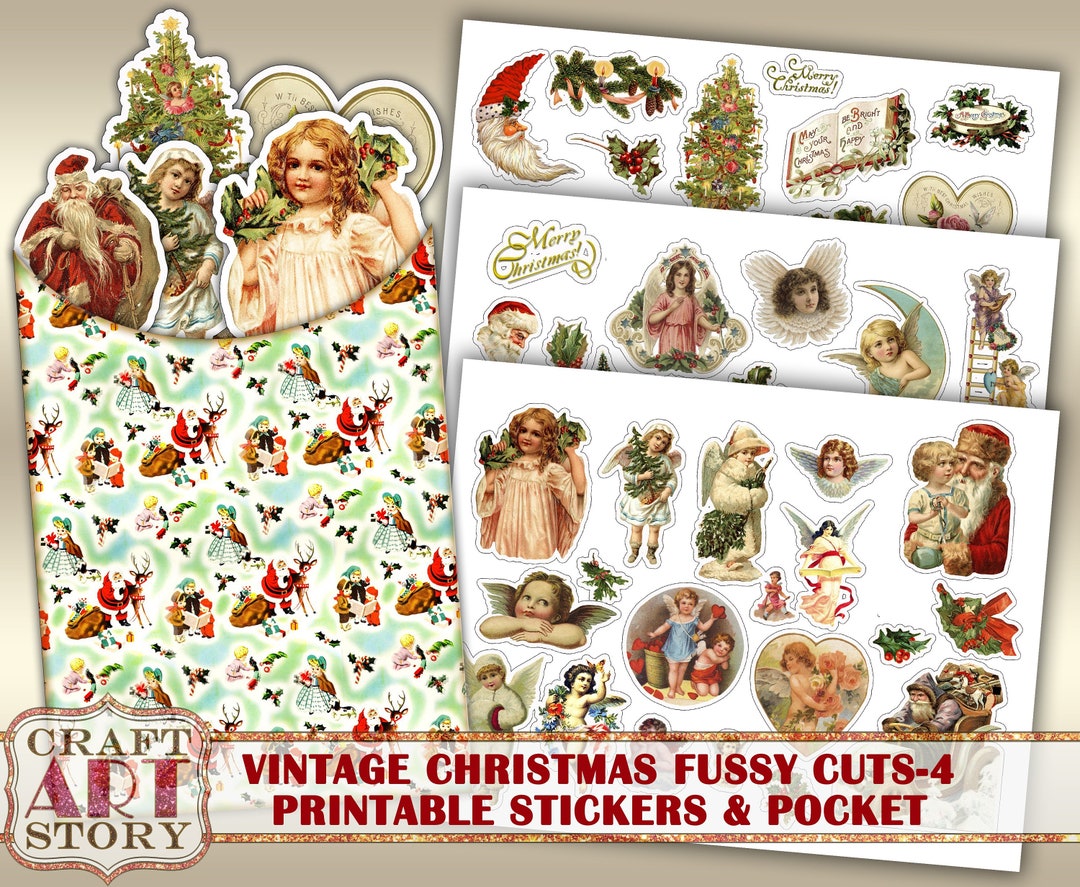 Vintage Fussy Cuts Printable,stickers Set,xmas Sheet Christmas-4 ...
