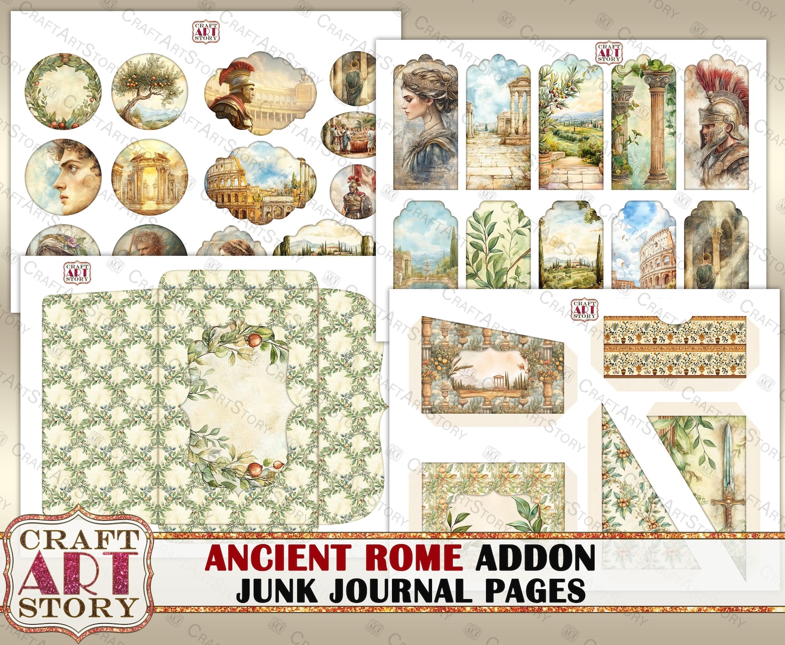 Ancient Rome Junk Journal Pages Addon,scrapbook Printables Digital ...