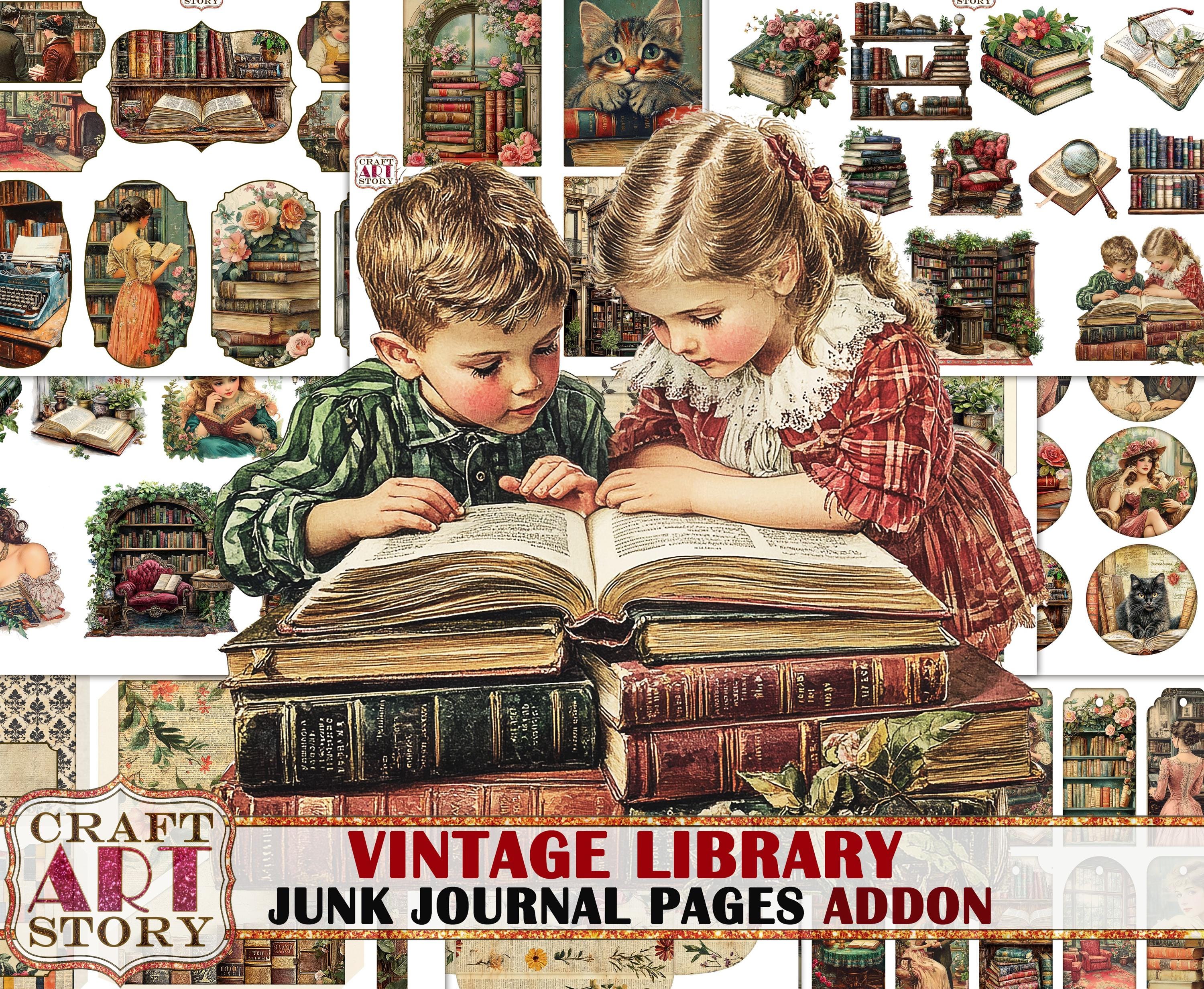 Vintage Library Junk Journal Pages ADDON, Old Book, Scrapbook ...