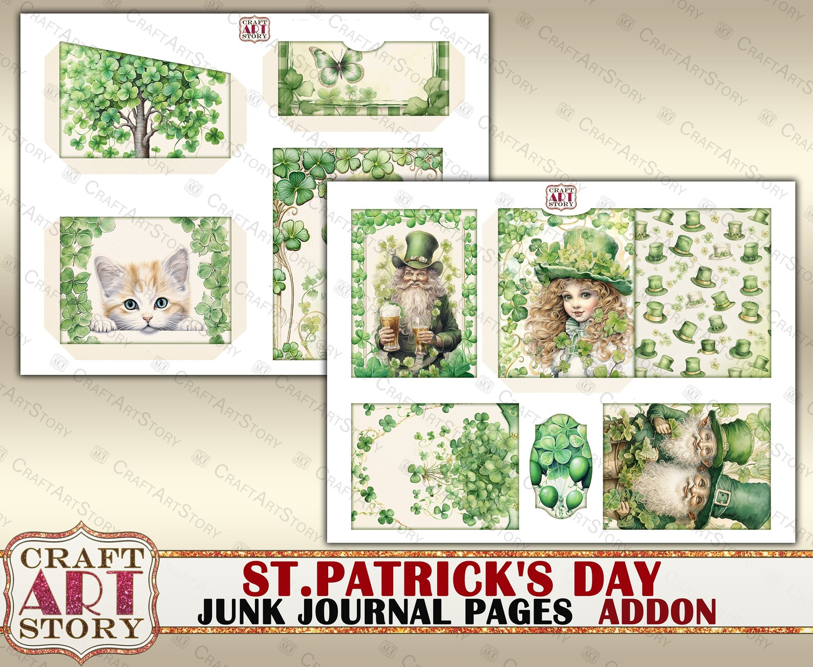 St.patricks Day Junk Journal Pages,clover Irish Printables Digital ...