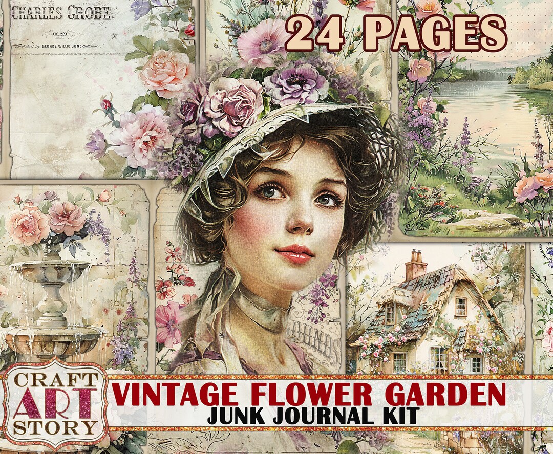 Vintage Flower Garden Junk Journal Kit,scrapbook Printables Digital ...