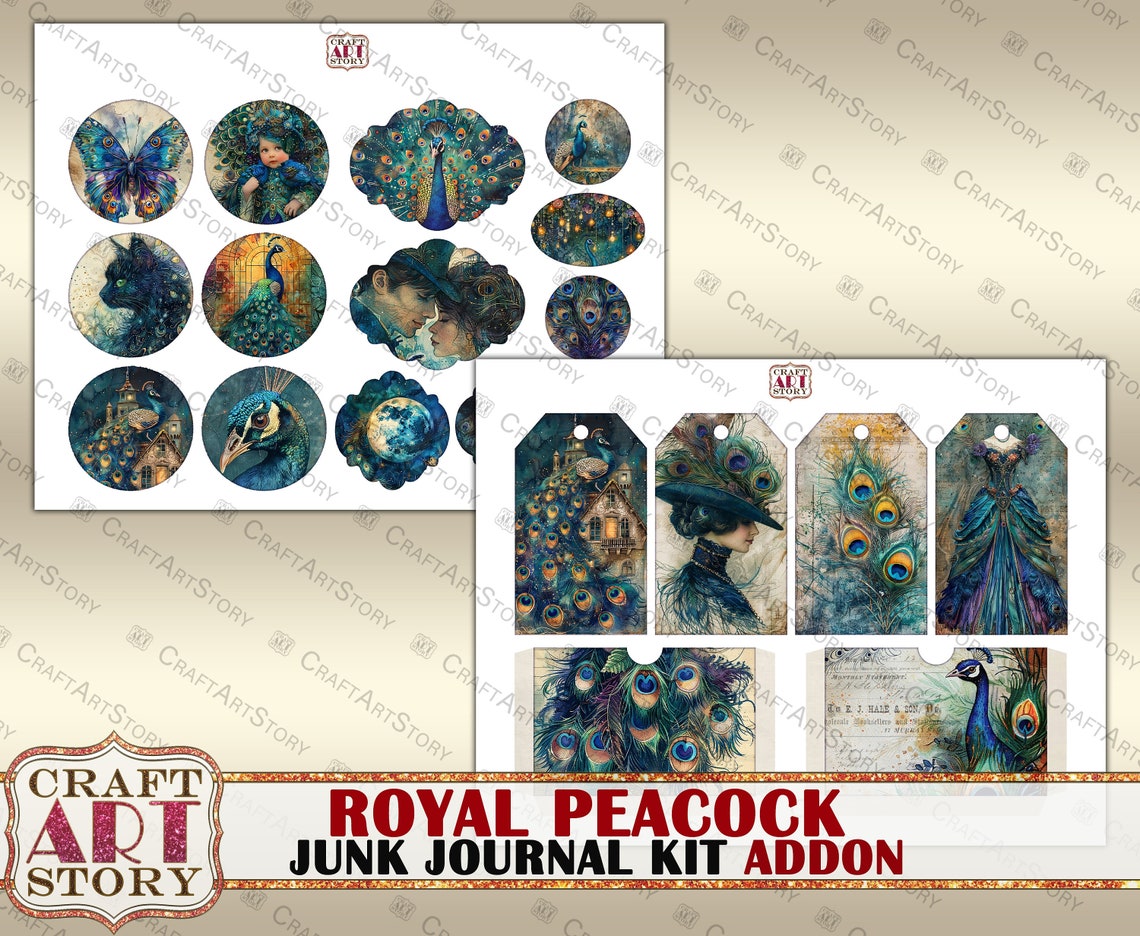 Royal Peacock Junk Journal Kit ADDON, Feathers Peacock Printables ...