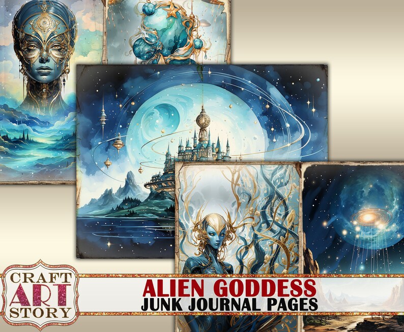Alien Goddess Junk Journal Pages,space Scrapbook Printables Digital ...