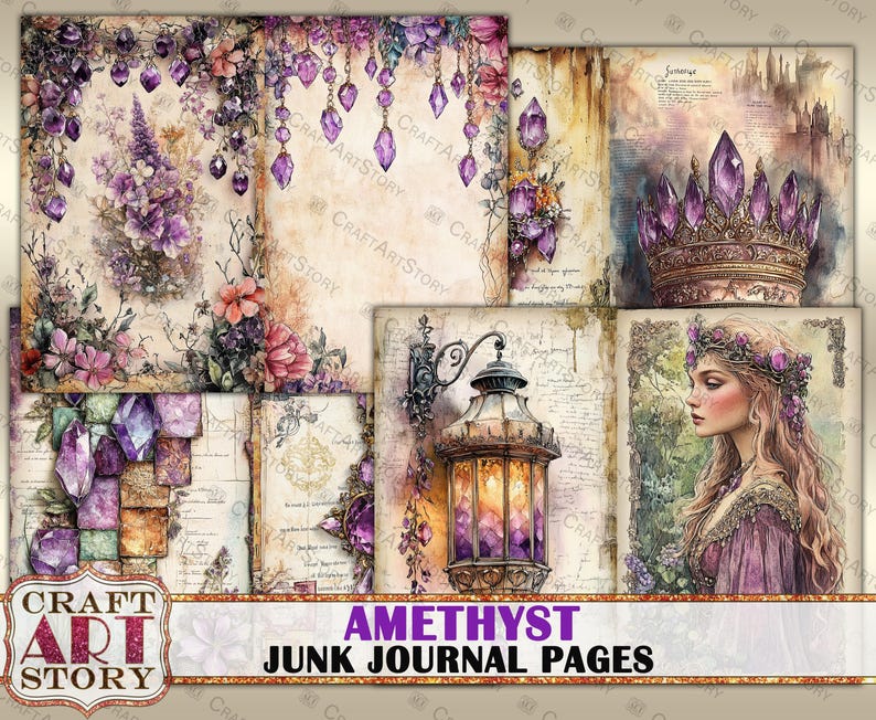 Romantic Amethyst Junk Journal Pages,fairy Amethyst Scrapbook ...
