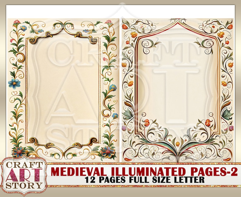 Medieval Illuminated Manuscript Journal Kit: Floral Border Pages ...