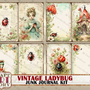 Vintage Ladybug Fantasy Junk Journal Pages, Printables Digital Papers ...