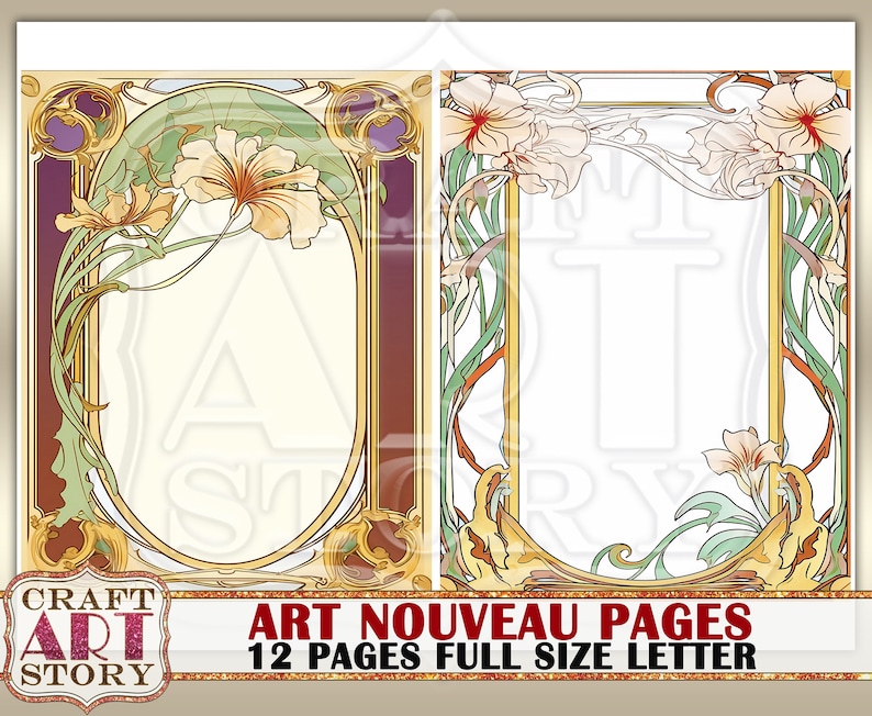 Art Nouveau Frame Journal Pages,border,paper Journal Kit - Etsy