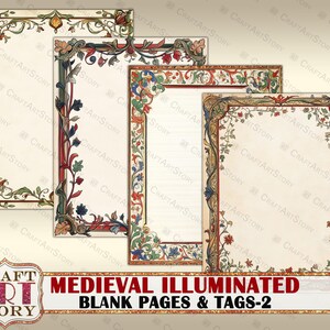 Vintage Medieval Illuminated Blank Pages & Tags-2,border,paper Journal ...