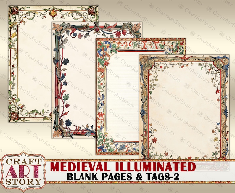 Vintage Medieval Illuminated Blank Pages & Tags-2,border,paper Journal ...