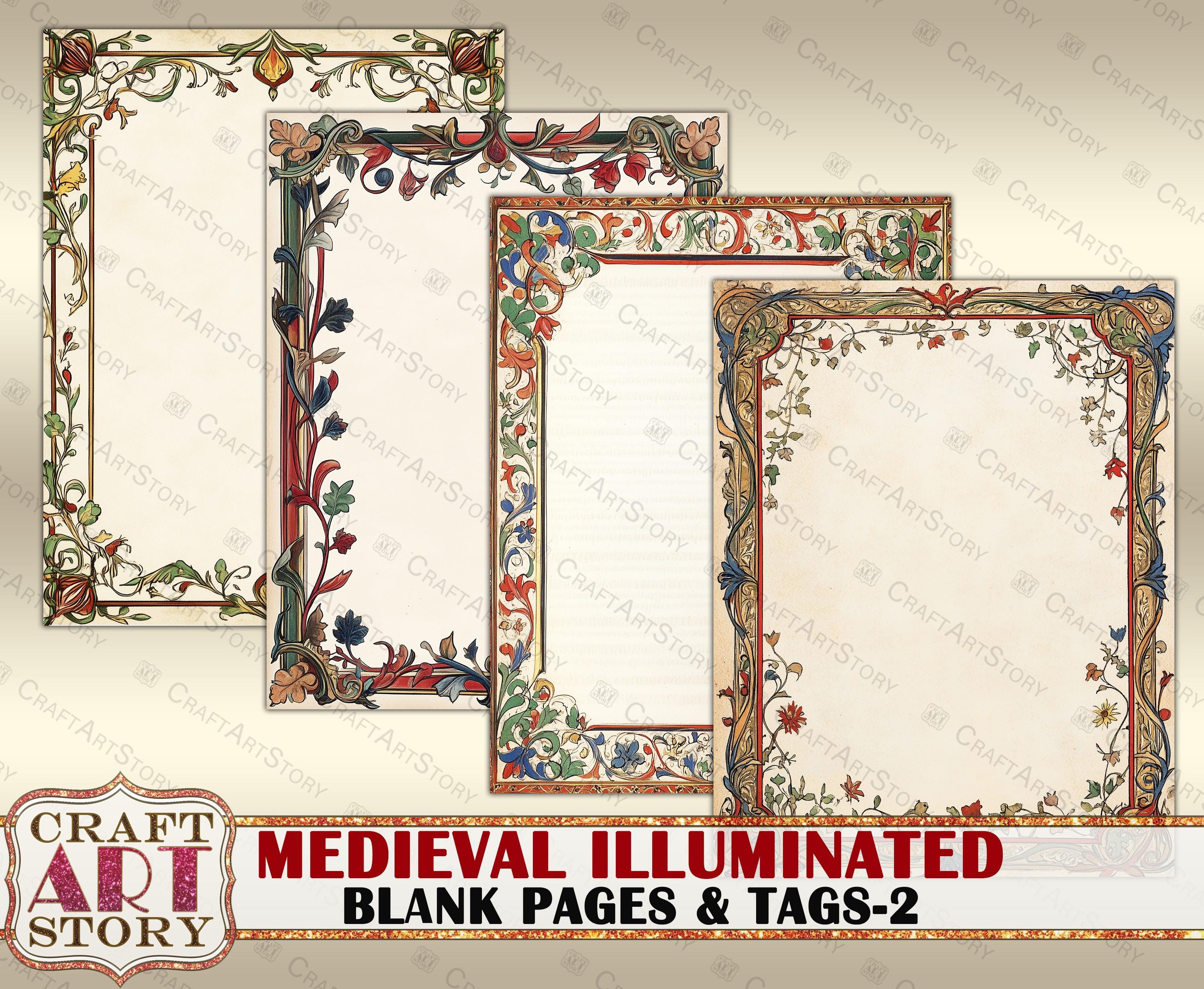 Vintage Medieval Illuminated Blank Pages & Tags-2,border,paper Journal ...