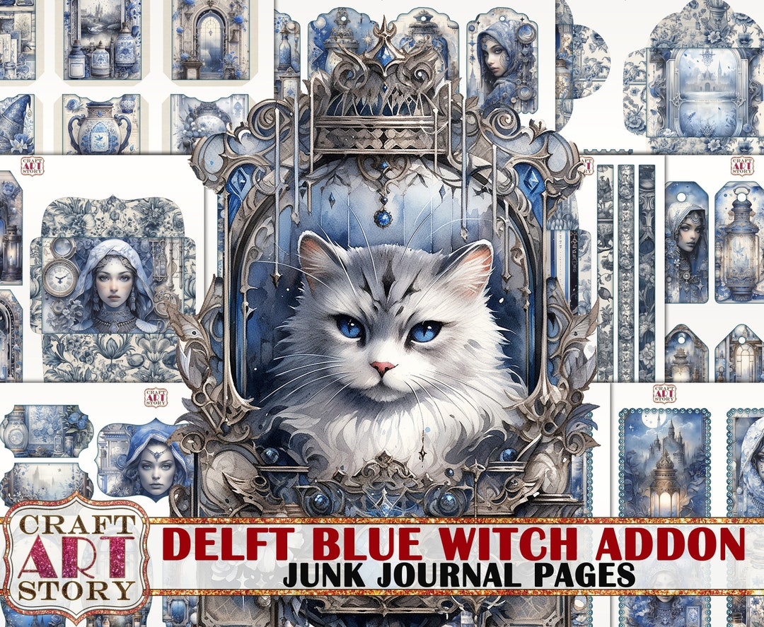 Delft Blue Witch Junk Journal Pages Addon,scrapbook Printables Digital ...