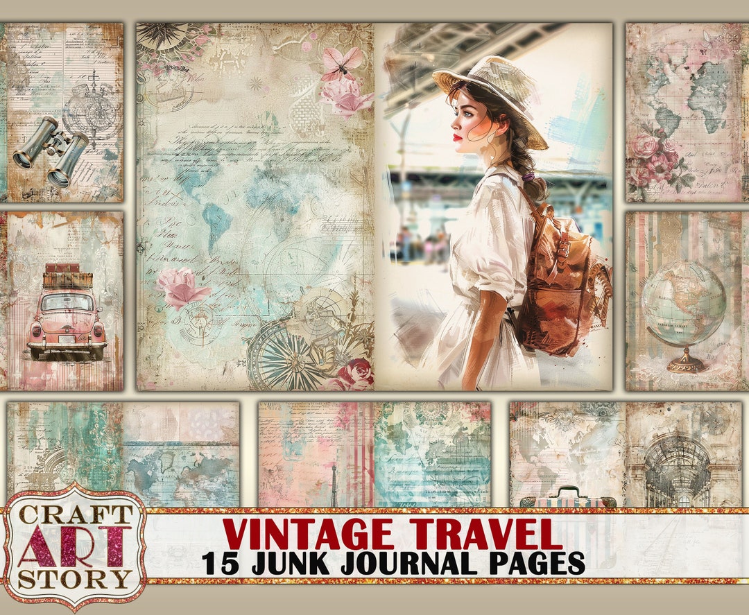 Vintage Travel Junk Journal Pages,retro Scrapbook Shabby Chic Vacation ...