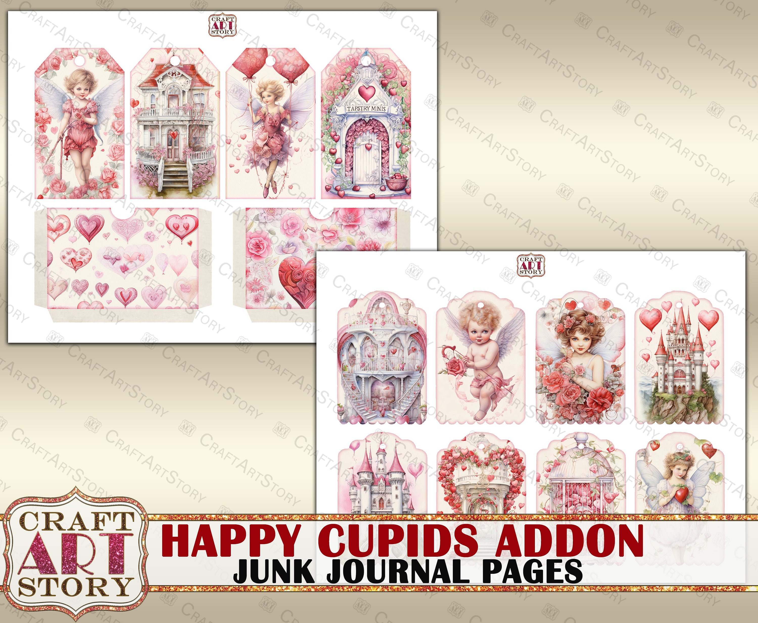 Happy Cupids Valentines Junk Journal Kit Printable,scrapbook Digital ...