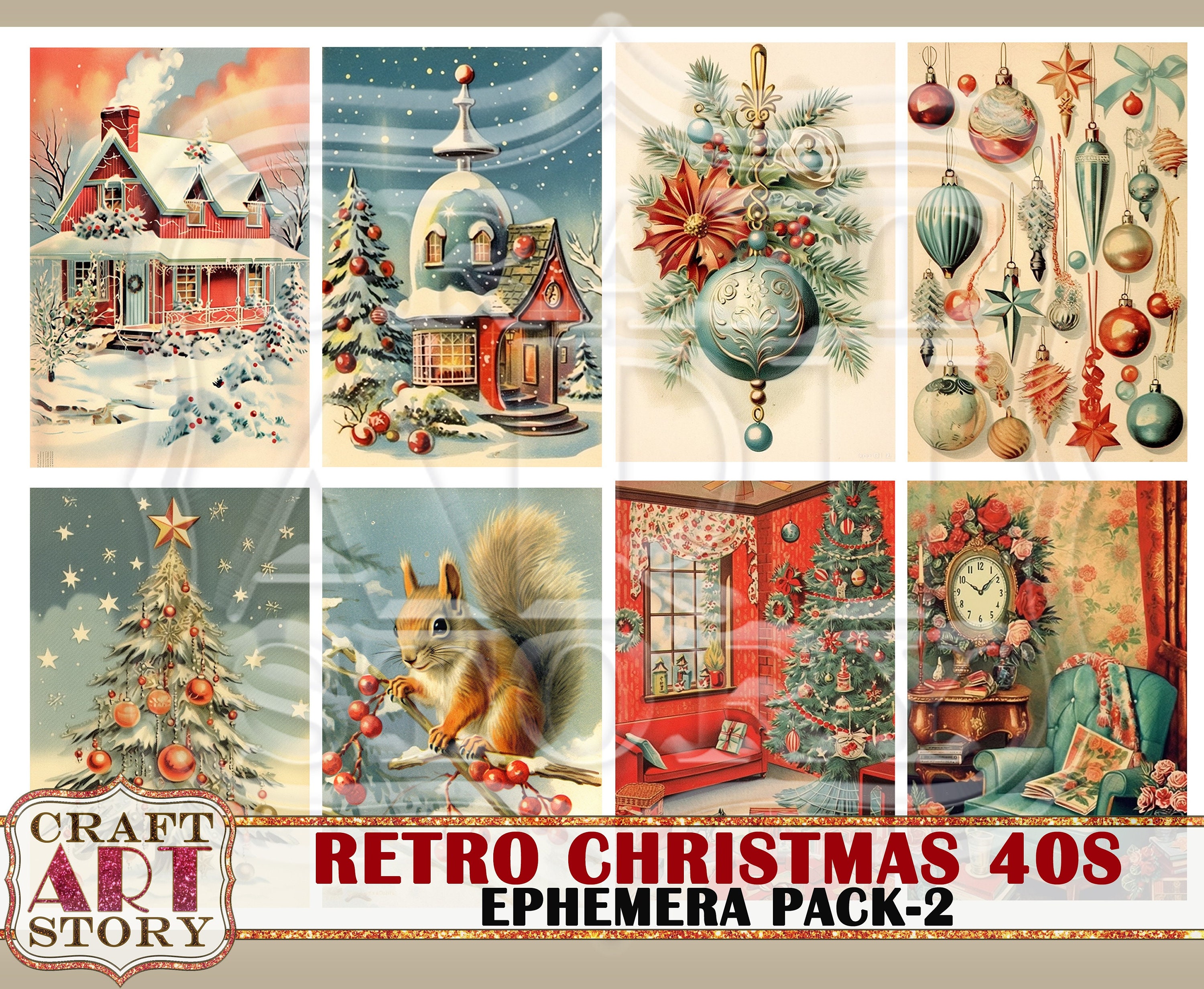 Retro Christmas Ephemera Pack1940s Papersretro Cardvintage - Etsy